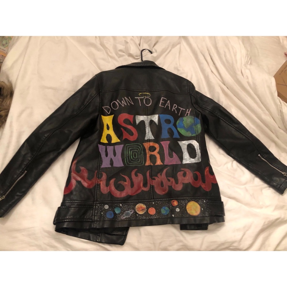 Hand Painted Astroworld Faux Leather Jacket - Gem
